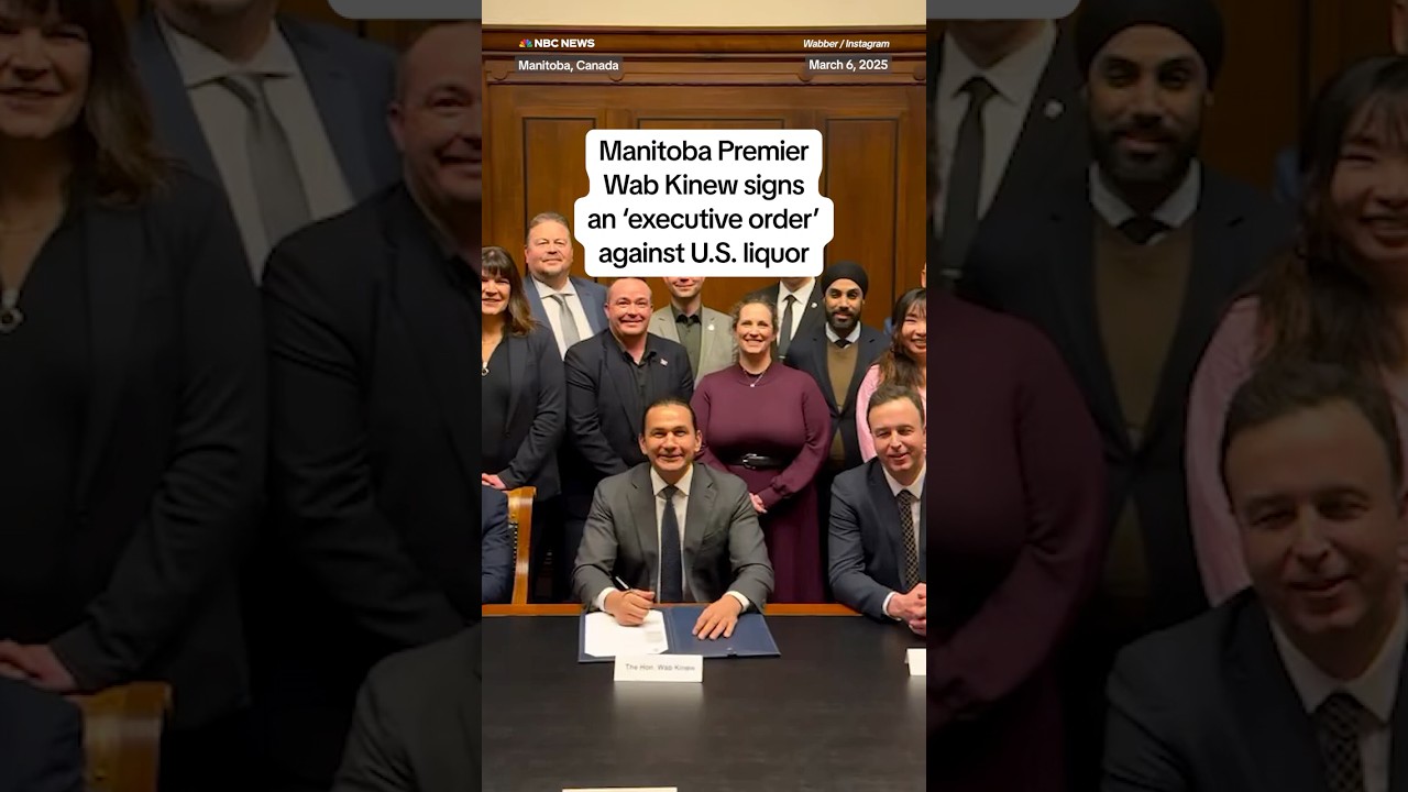 Manitoba Premier Wab Kinew signs an 'executive order' against U.S. liquor