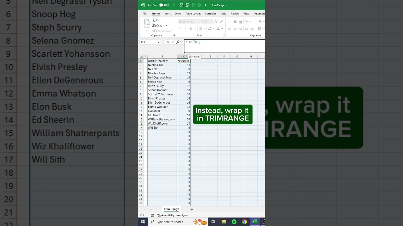 Trim Range in Excel‼️ #excel