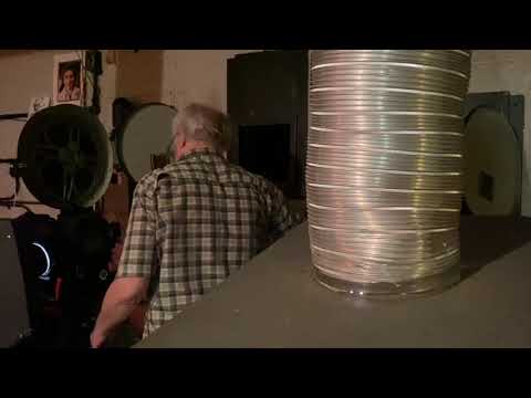 Projectionist Jeff Mattox starts up a 35MM print of Willy Wonka and the Chocolate Factory