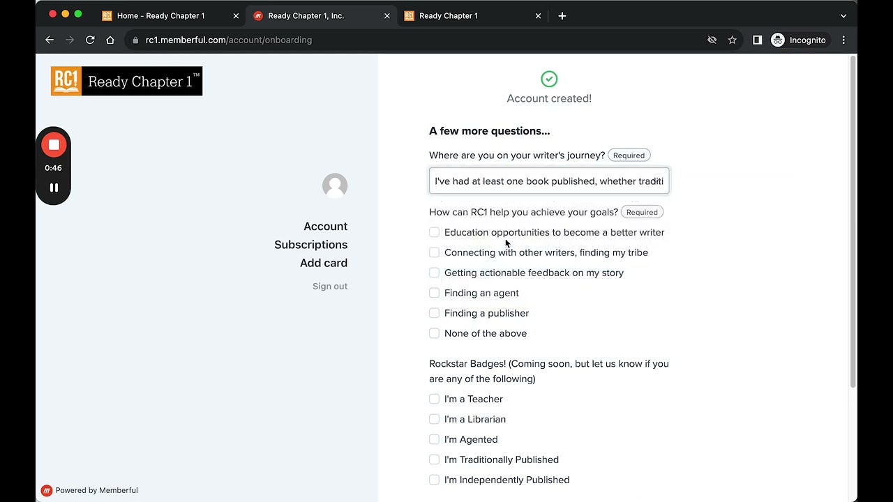 Signing up for an account