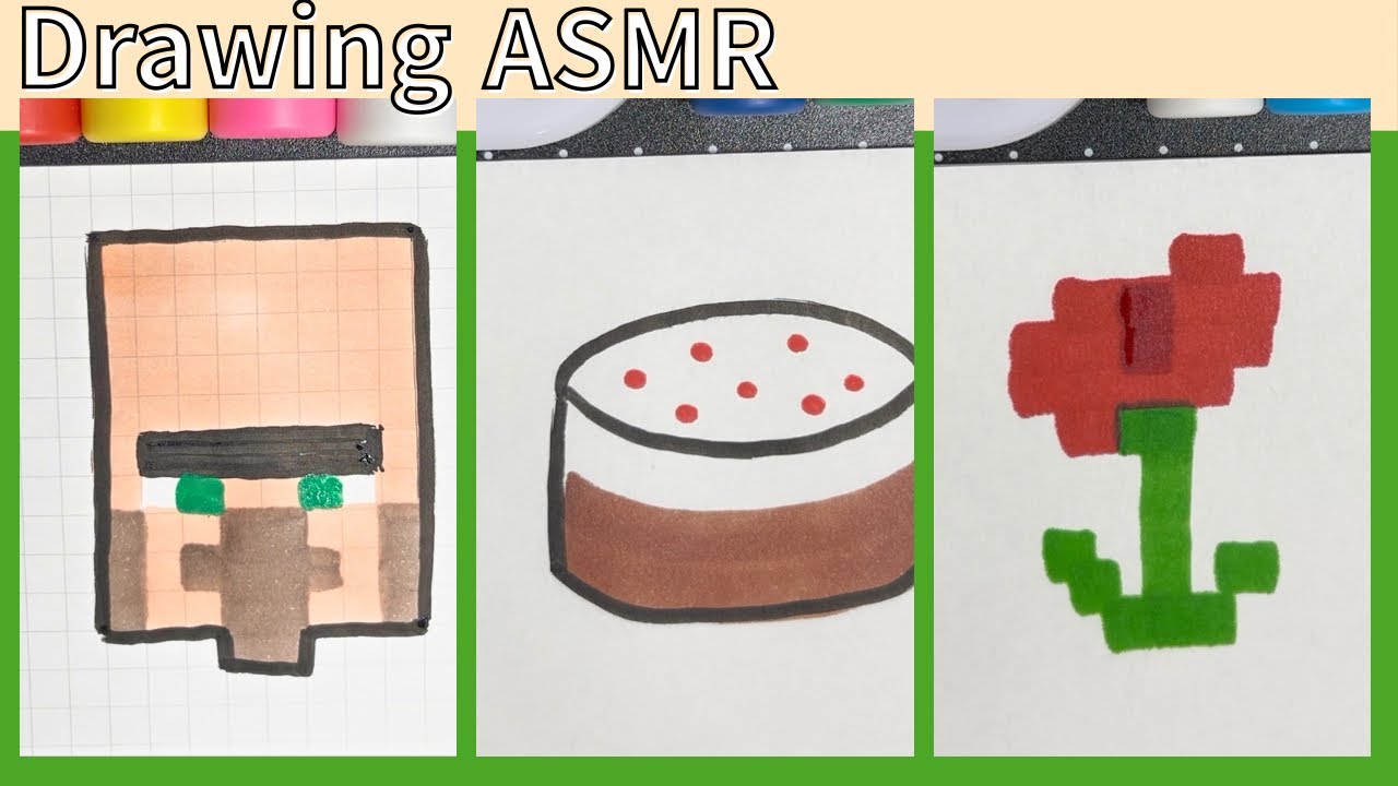 【ASMR】I Drew Minecraft's a Minecraft Character!（Villager・Cake・Poppy）