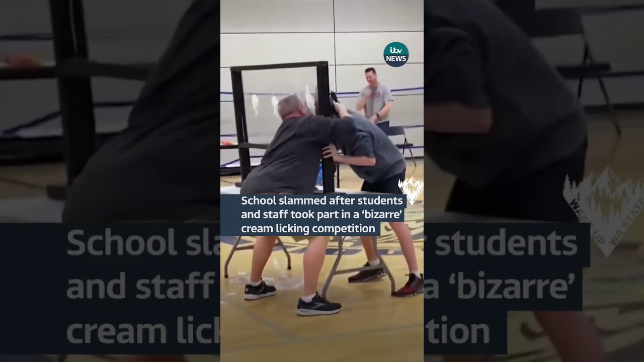 School slammed after students and staff took part in a bizarre cream licking competition #itvnews