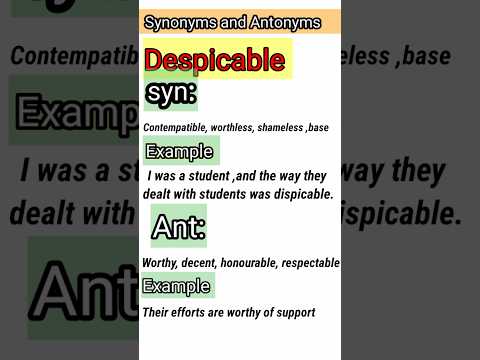 Despicable || Disdain|| Meaning||Synonyms and Antonyms||Advance vocabulary 😍🤔#shorts #english