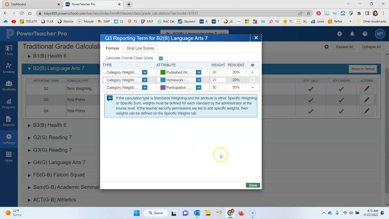 PowerTeacher Pro Setting Up Traditional Grade Calculations