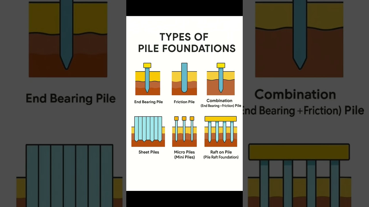 Types of Pile Foundations | Civil Engineering Basic Knowledge | #Shorts #Building