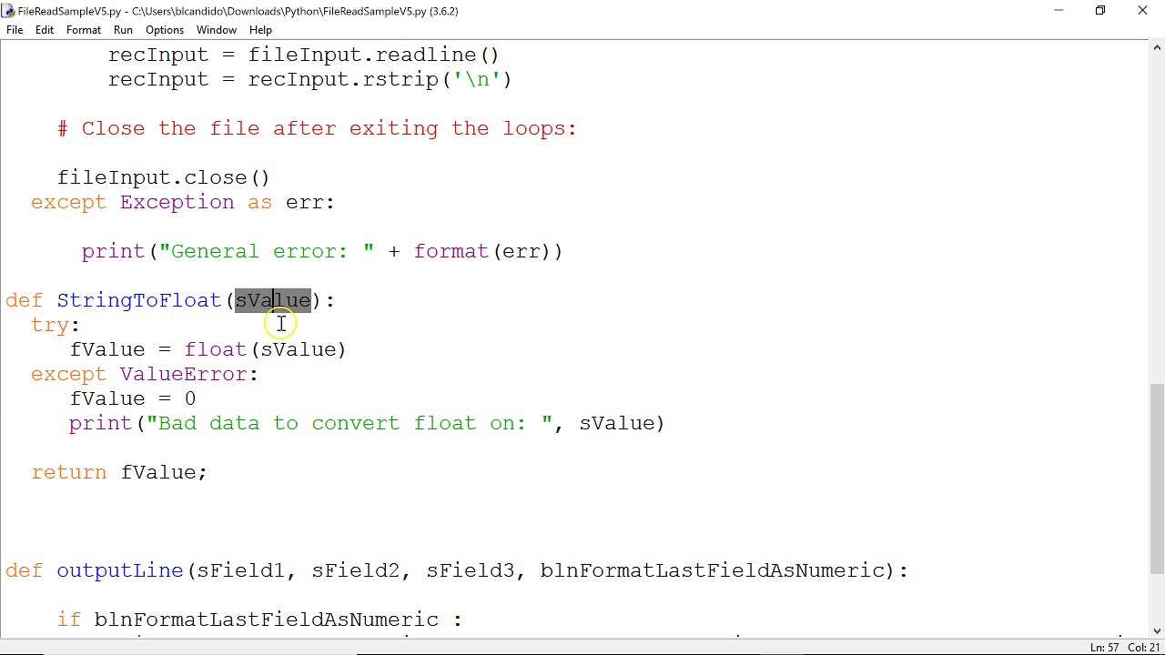 Python File Input Read Version 5  Try/Exception Function