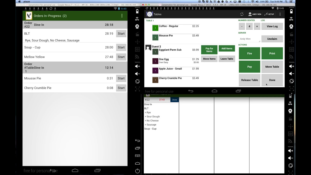 Kitchen Display System Demo in Full Service Restaurant Mode