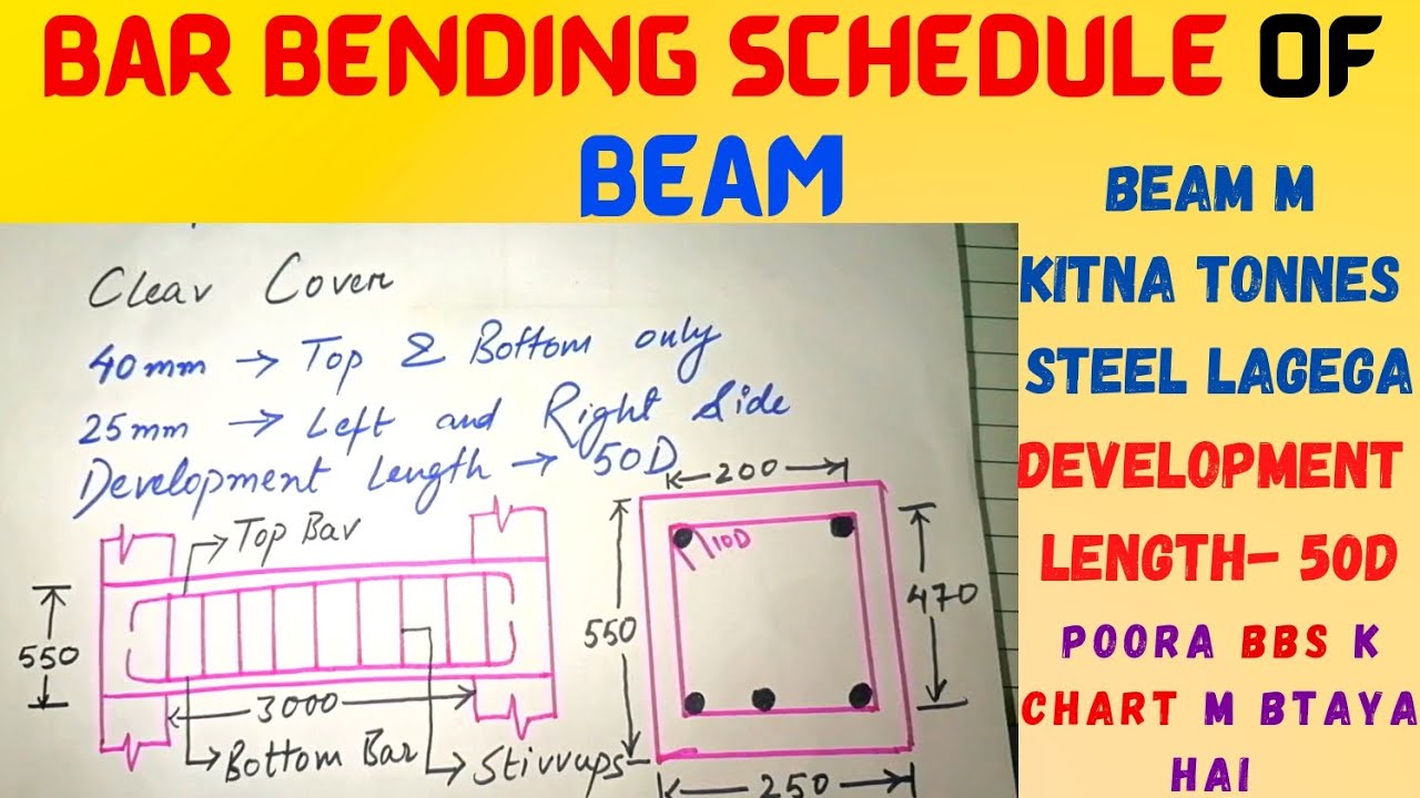 (BBS) Bar Bending Schedule of Beam/ Complete Calculation of BBS for Beam