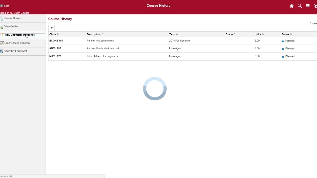 myWSU - View Your Unofficial Transcript