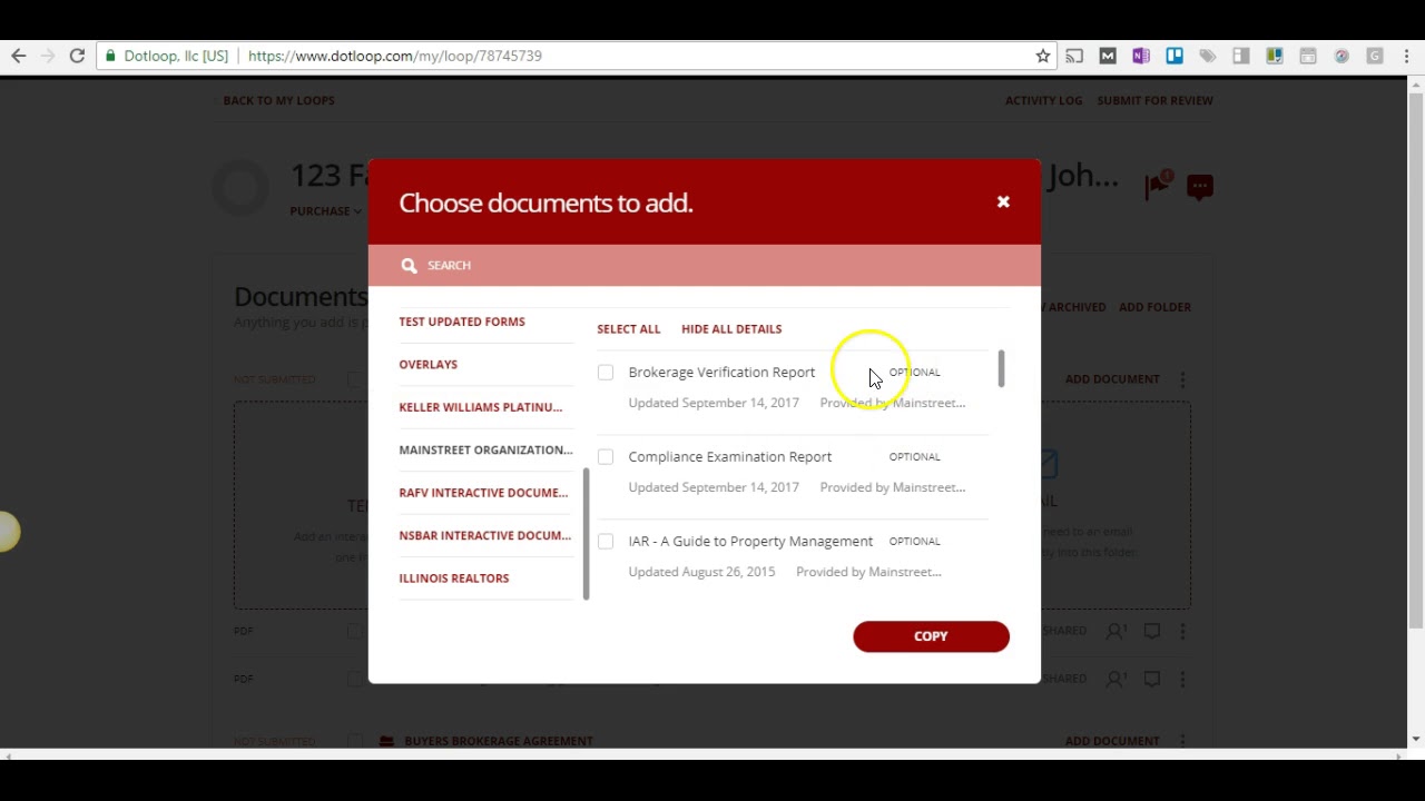 Creating a new folder and adding docuements in Dotloop