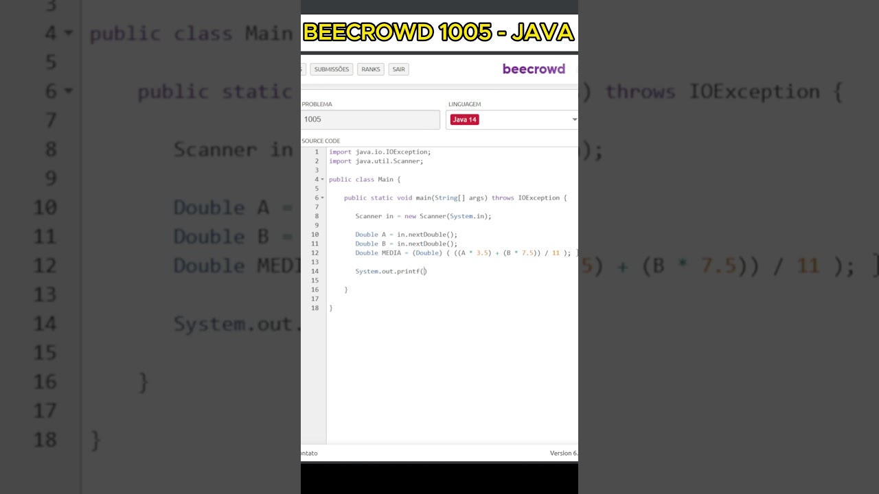 BeeCrowd - 1005 - RESOLUÇÃO JAVA #java