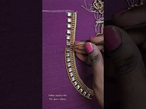 Sugar bead loading💜💫 aari work for beginners in tamil #pinnal #maggamwork #maggam #aariwork