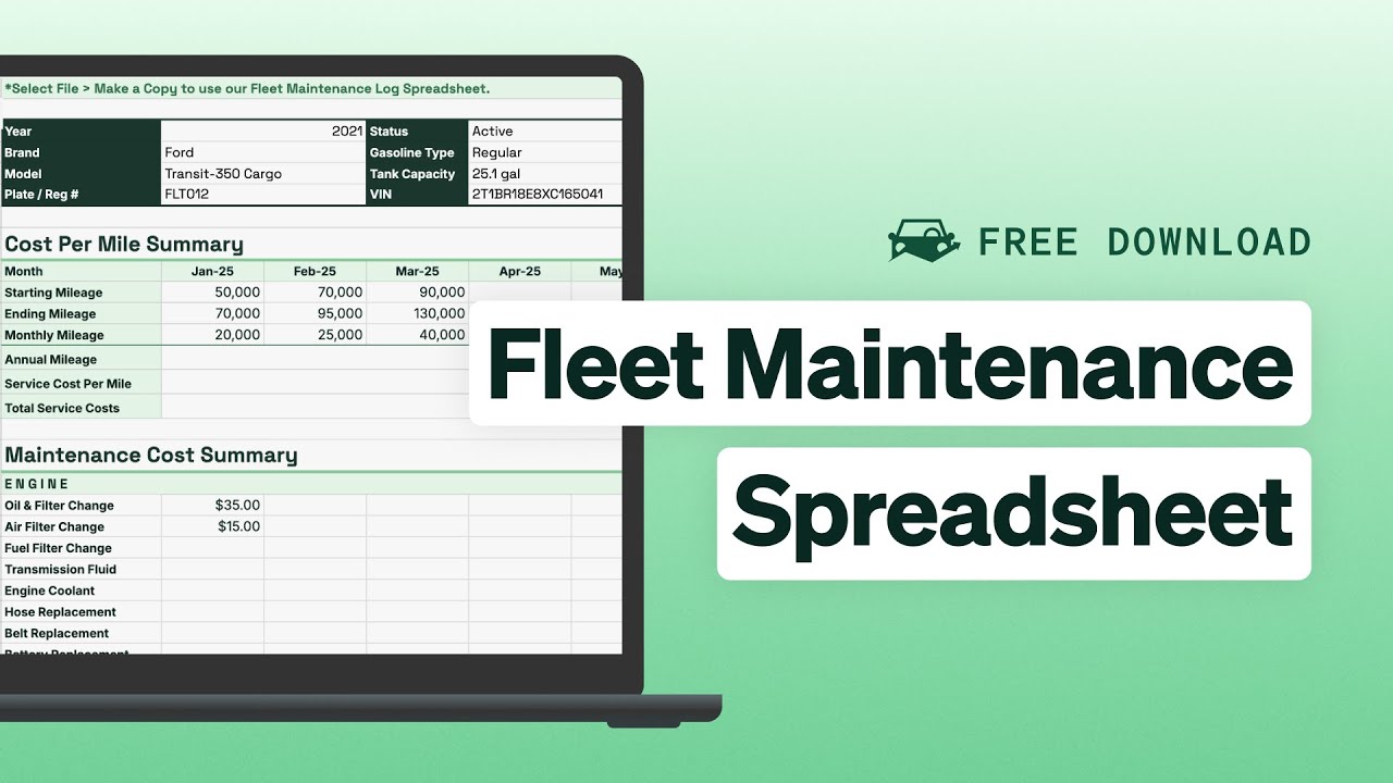 Creating a Fleet Maintenance Spreadsheet (w/ Free Template) | Fleet Management Tools