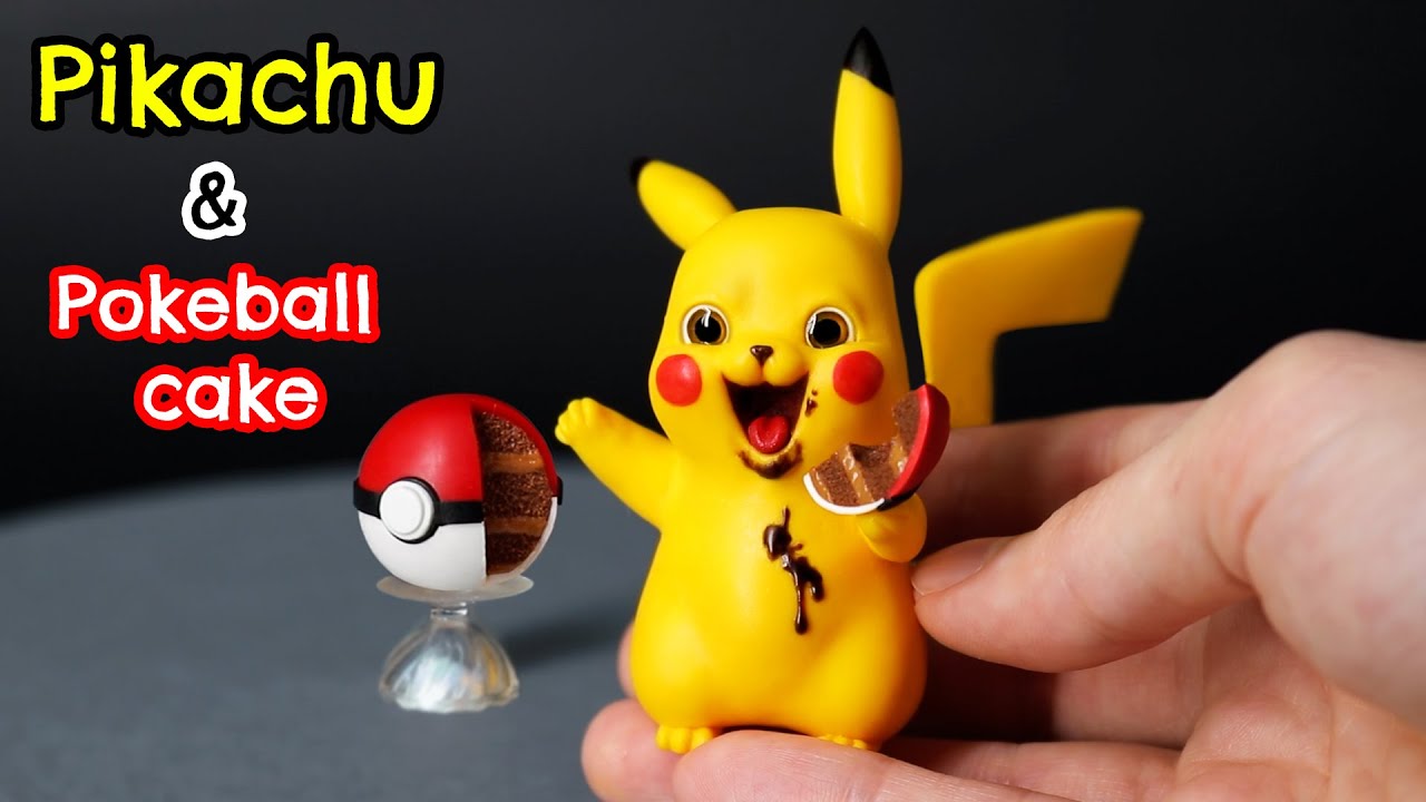 Polymer clay Pikachu eating Pokeball cake Sculpture. DIY Polymer clay Tutorial