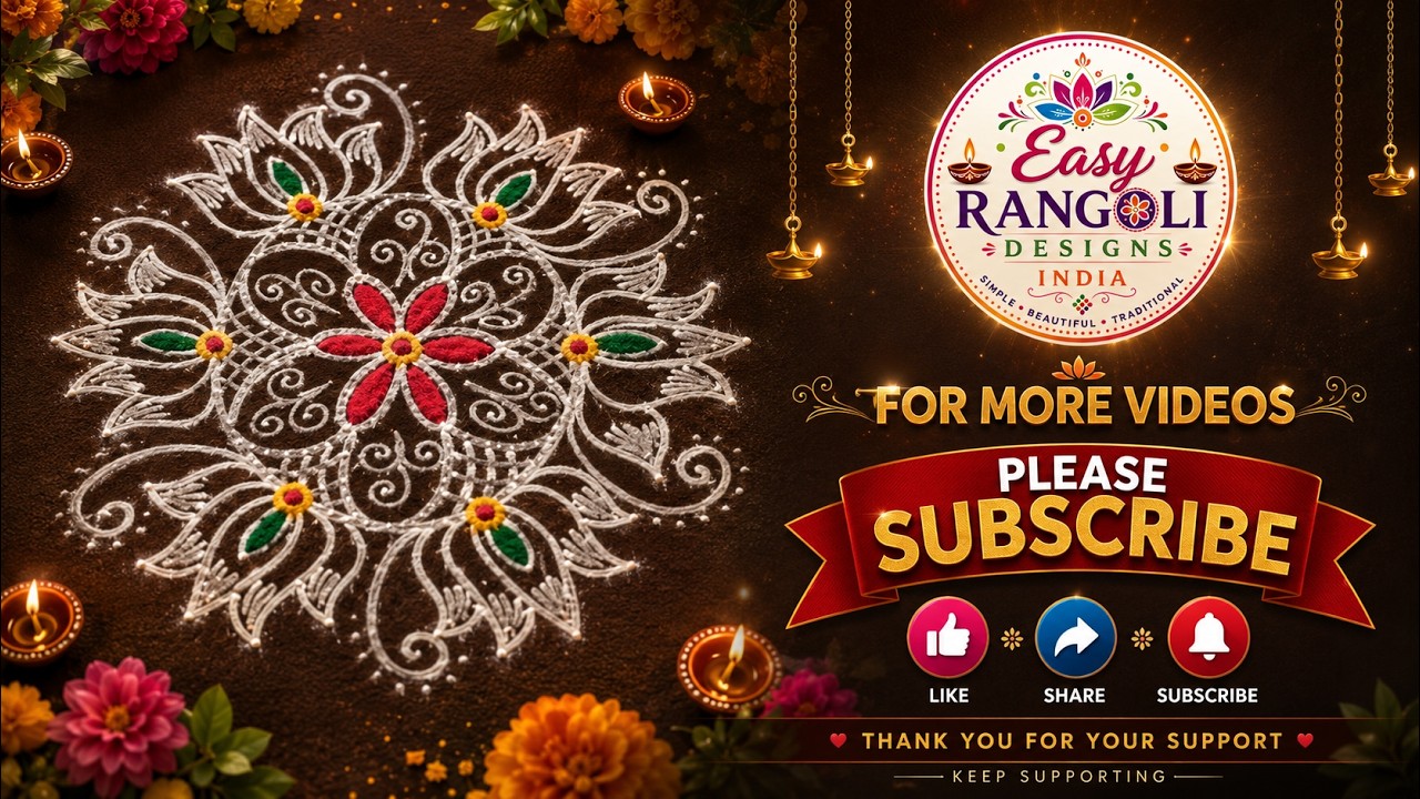 5 to 3 Dots Lotus Rangoli Design 🌸 Easy Daily Muggulu for Beginners | Easy Rangoli Designs India