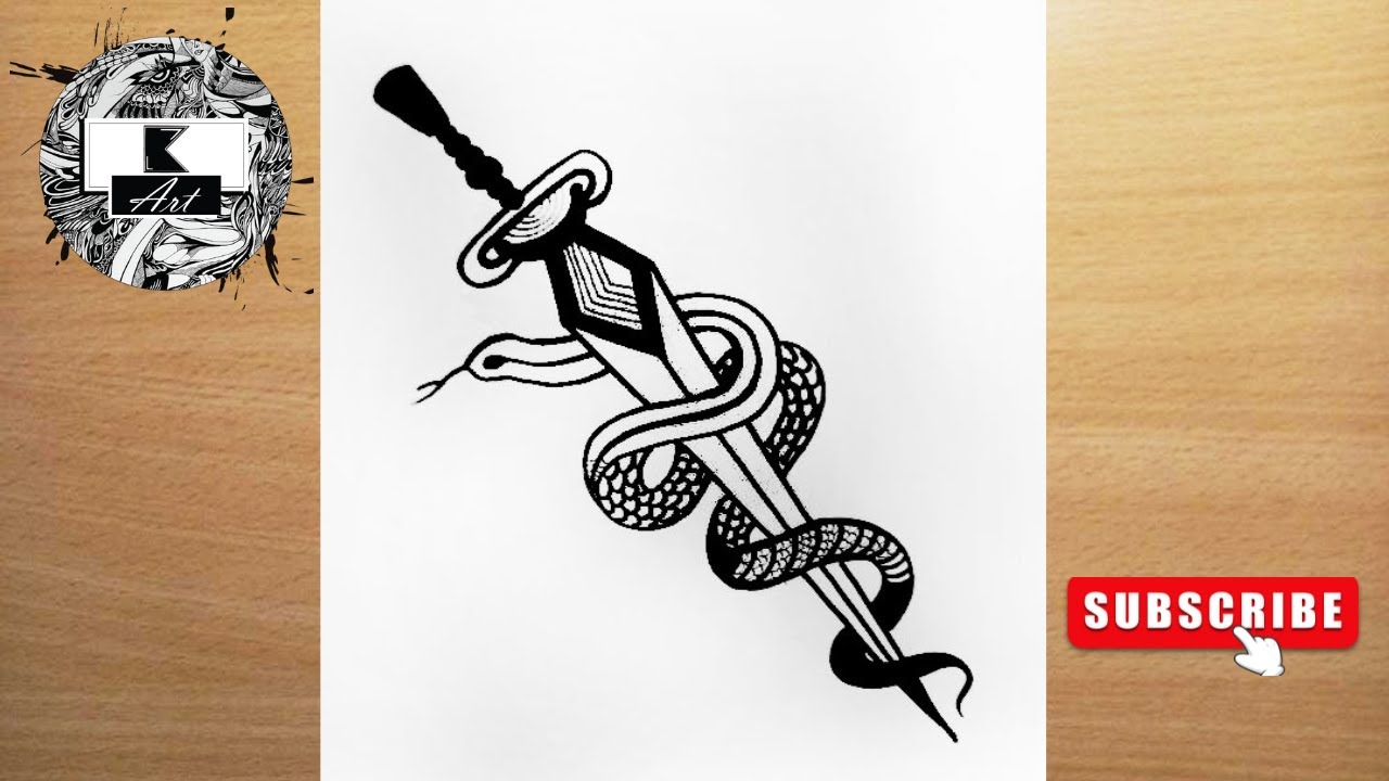 @K.ART_vlog  How to draw a sword with snake | Sword tattoo drawing