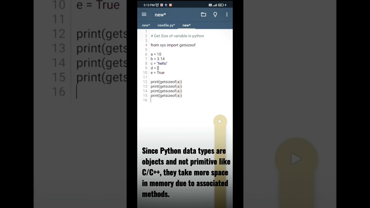 how to get memory size of variable in python #shorts trick