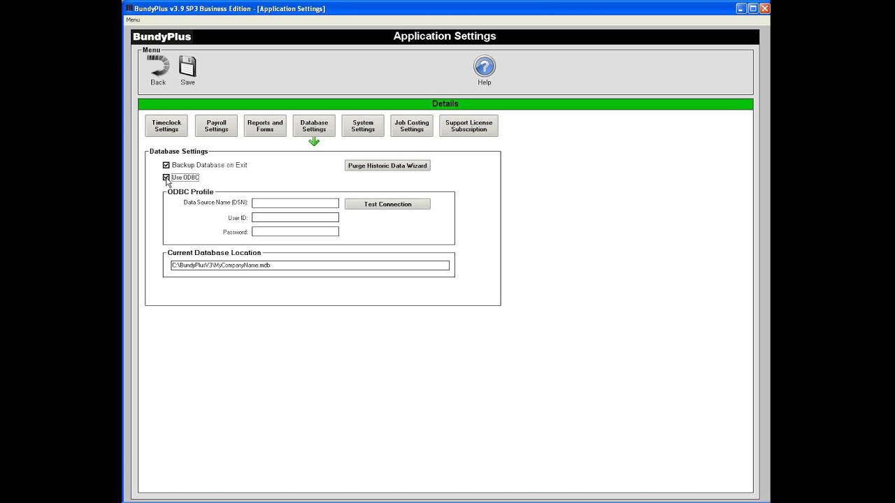 Application Settings Database Settings