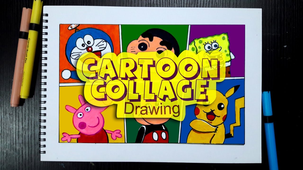 Easy Collage Cartoon Drawing | Step by Step Cartoon Characters for Beginners | #cartoondrawing