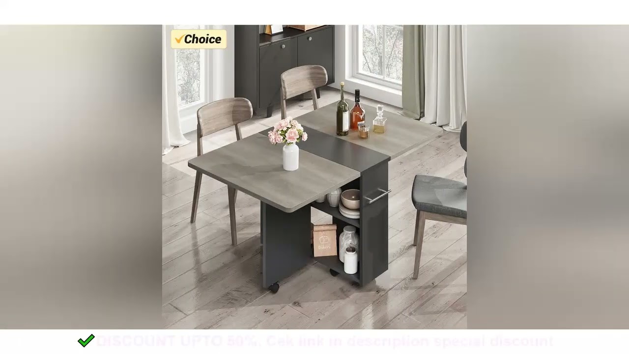 Folding Dining Table Drop Leaf Dining Table with 6 Wheels and 2-Layer Storage Shelf Space Saving Din