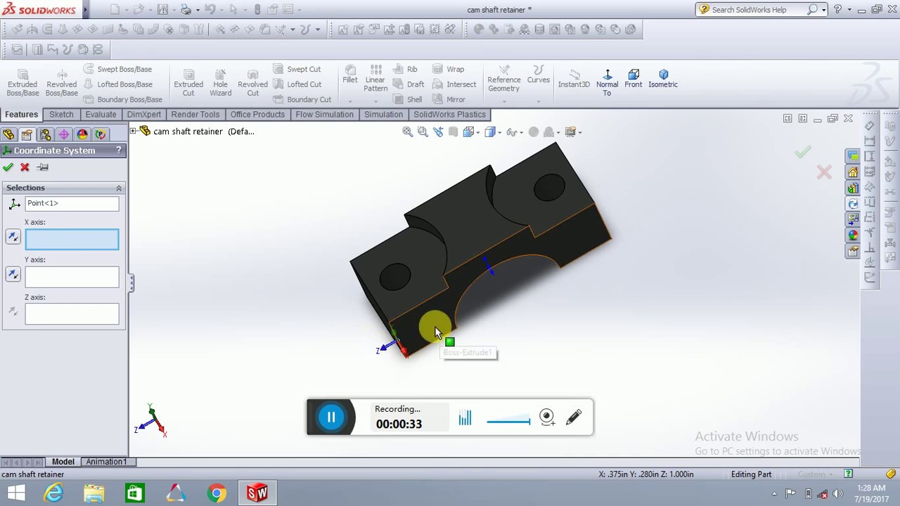 Solidworks - Create a  custom coordinate system
