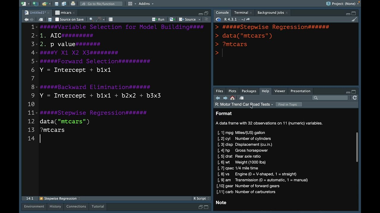 Variable Selection Methods for Model Building (Forward, Backward and Stepwise Regression) in R