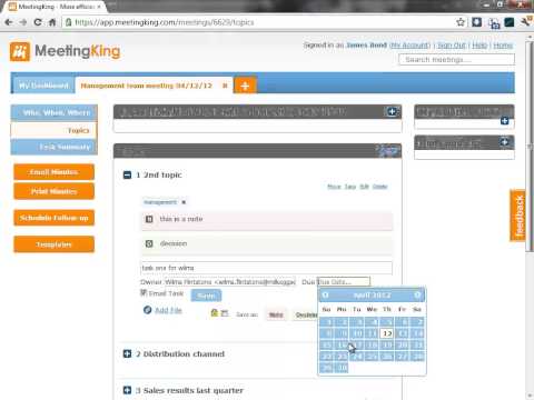 Writing meeting minutes with the meeting minutes template in MeetingKing