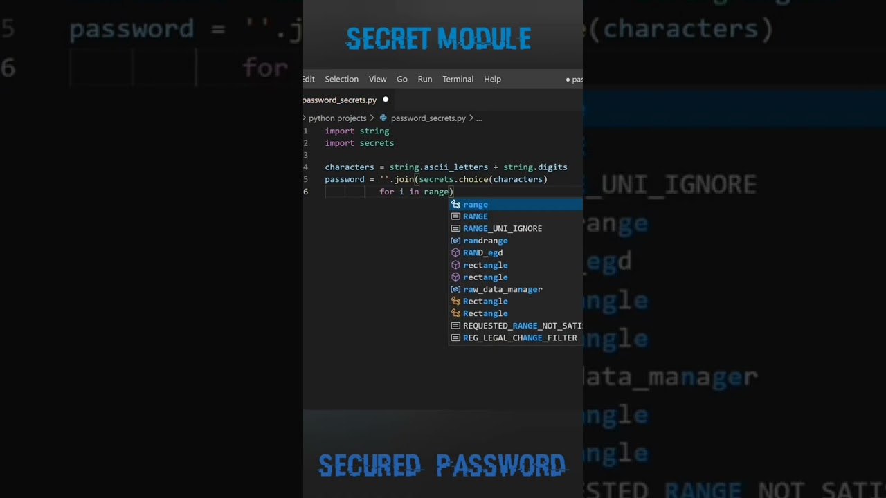 Secured password generator python project using secret module - unhackable #shorts #python