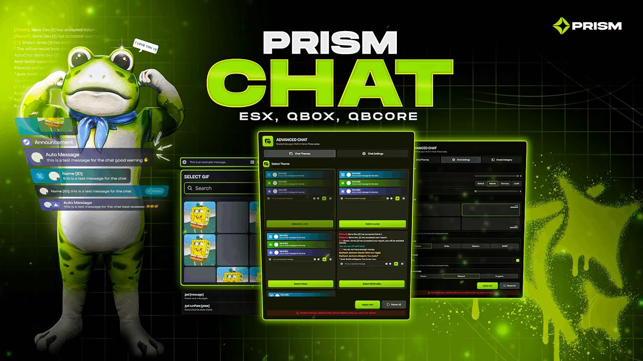 FiveM Advanced Chat | 5+ Themes, Settings Panel & Chat Options | [ESX, QBCORE, QBOX] | Prism Scripts