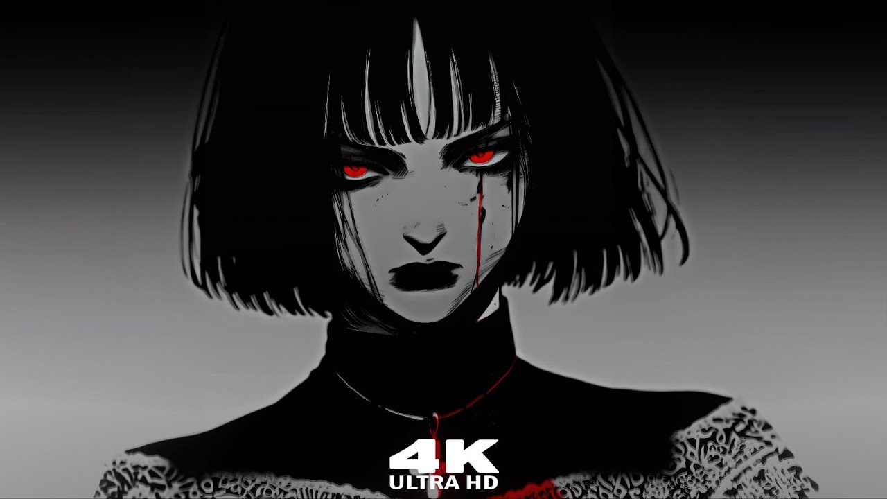 1 Hour loop 4k Girl In Black With Red Eyes Live Wallpaper & Screensaver #anime #livewallpaper