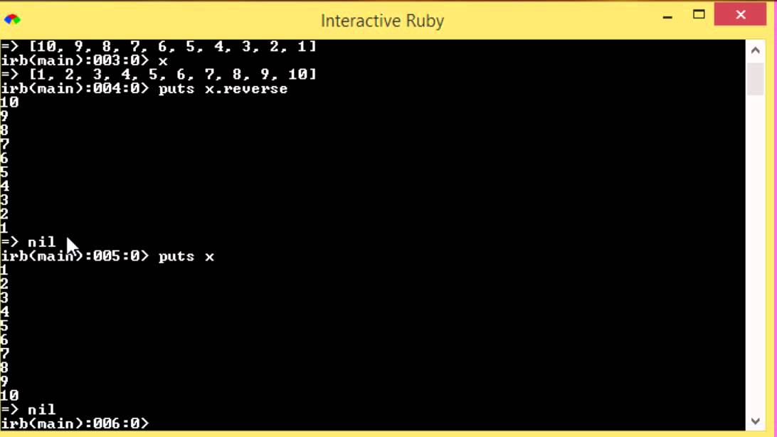 Ruby - 33 - Reversing Arrays