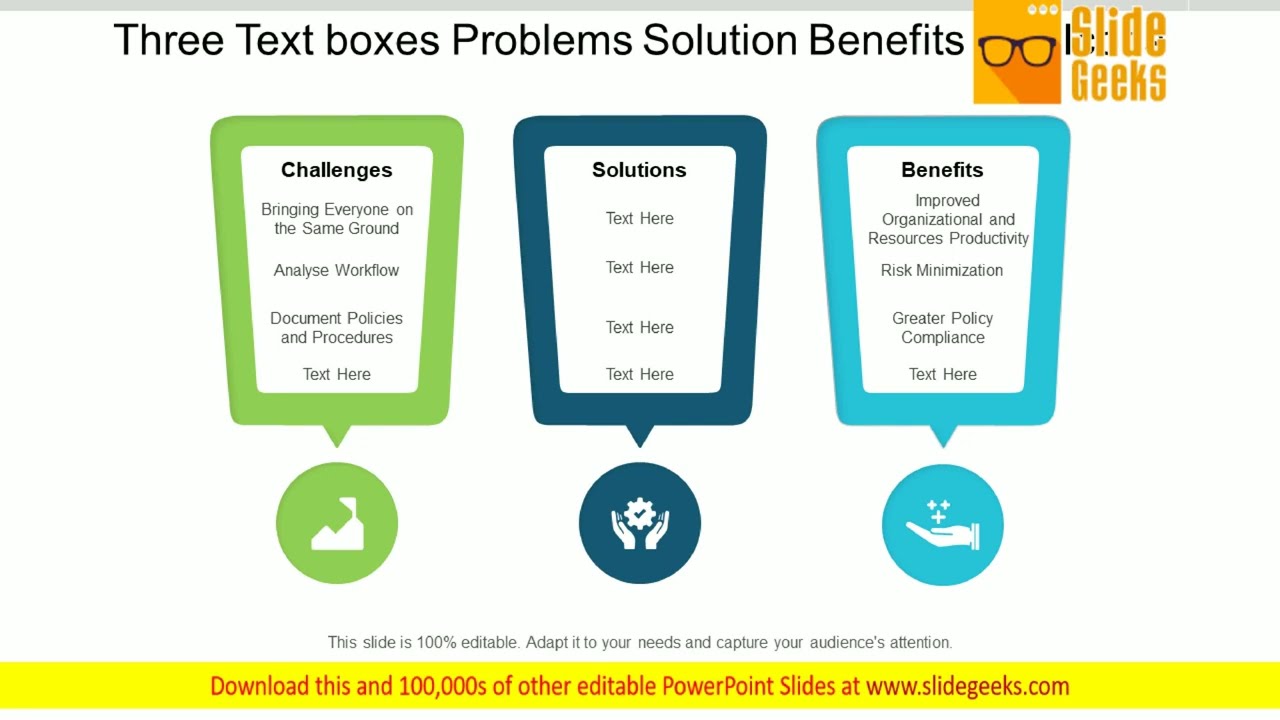 Three Text Boxes Problems Solution Benefits With Icons Ppt Powerpoint Presentation Inspiration Deck