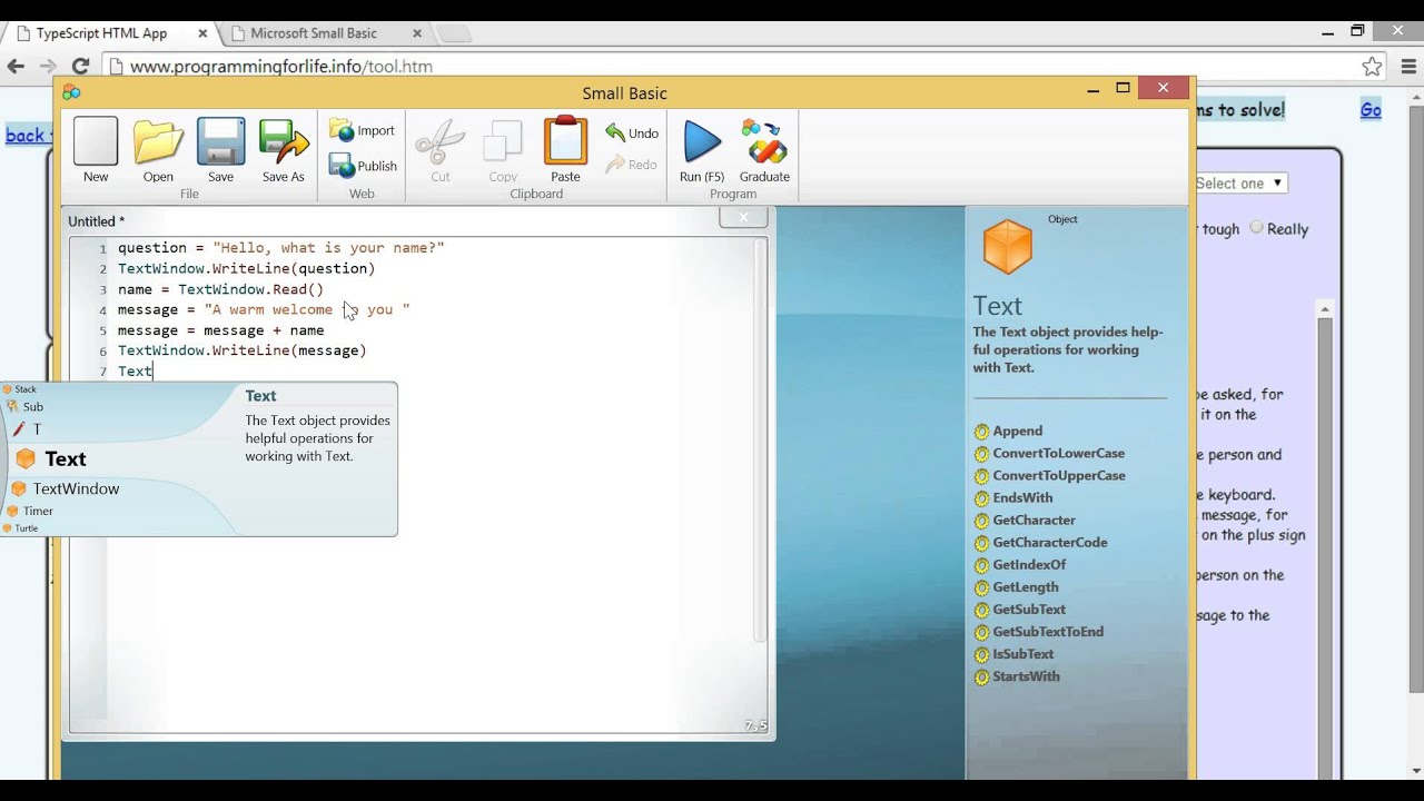 Playing around with a computer program in Microsoft SmallBasic