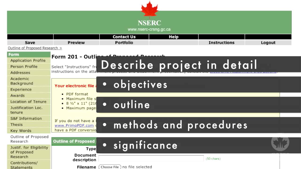 NSERC PDF program application tutorial