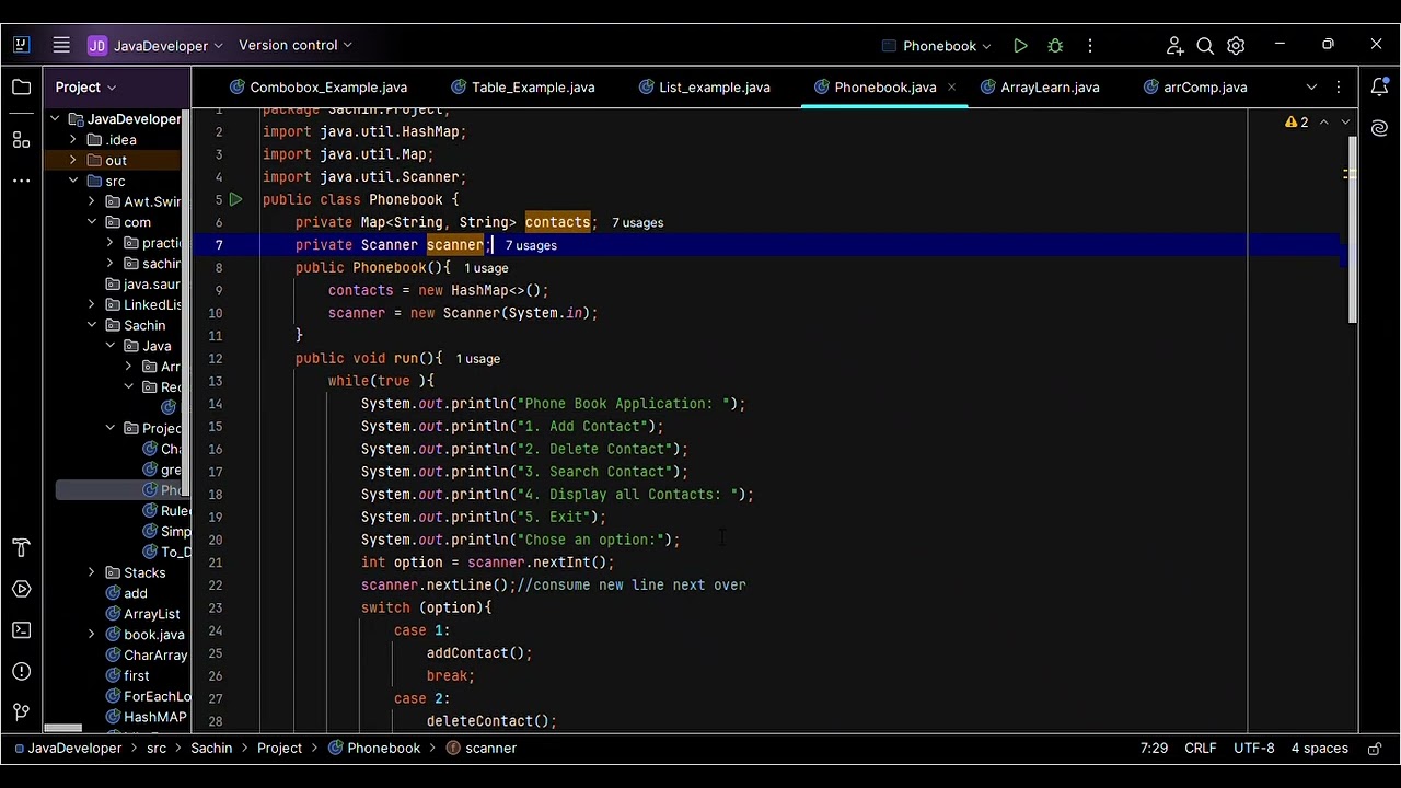 Phonebook Application in Java. Core Java Project. Using collection Framework in java. You all tryit.