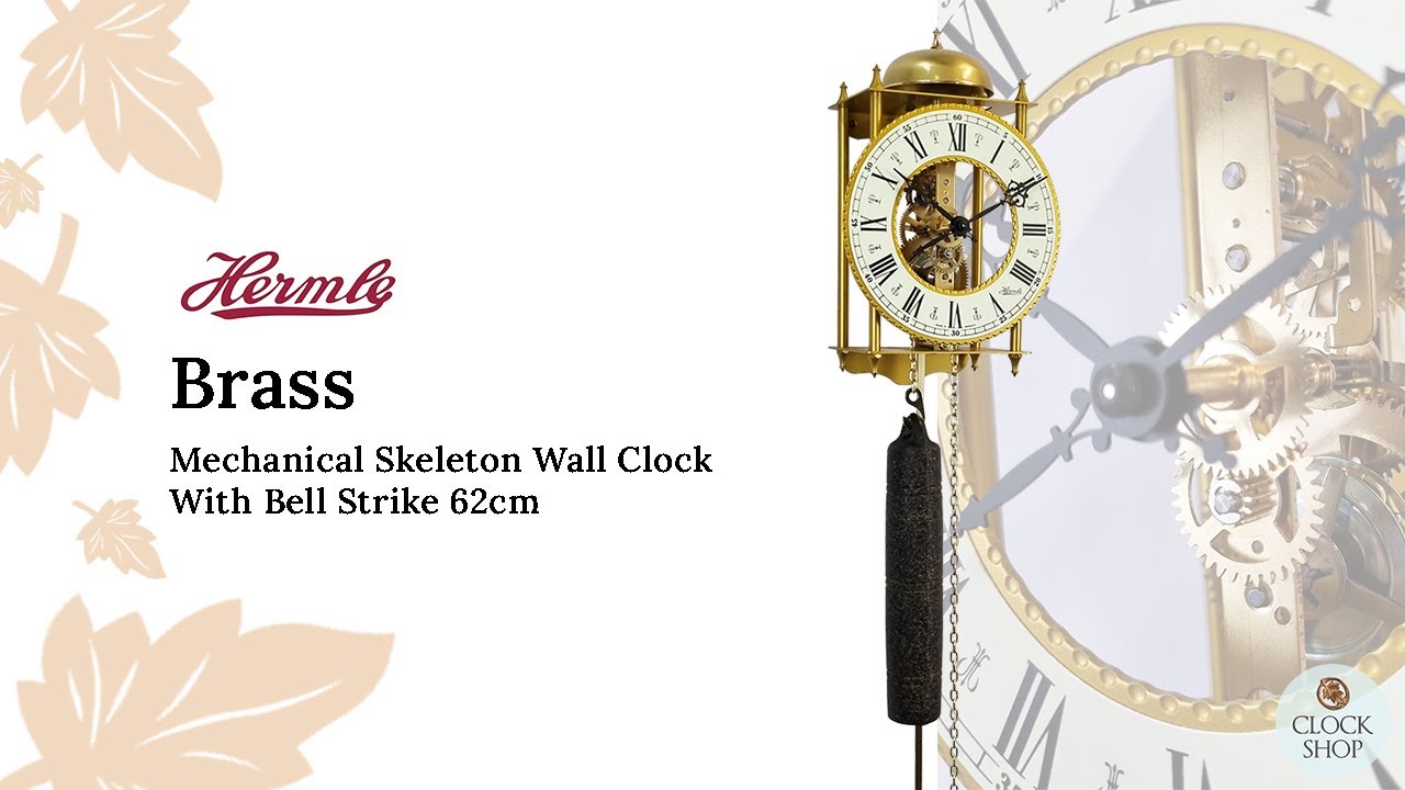 62cm Brass Mechanical Skeleton Wall Clock With Bell Strike By Hermle