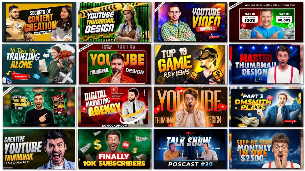 Top 20 Best Free YouTube Thumbnail PSD Templates for 2025 | Trending Thumbnail Templates
