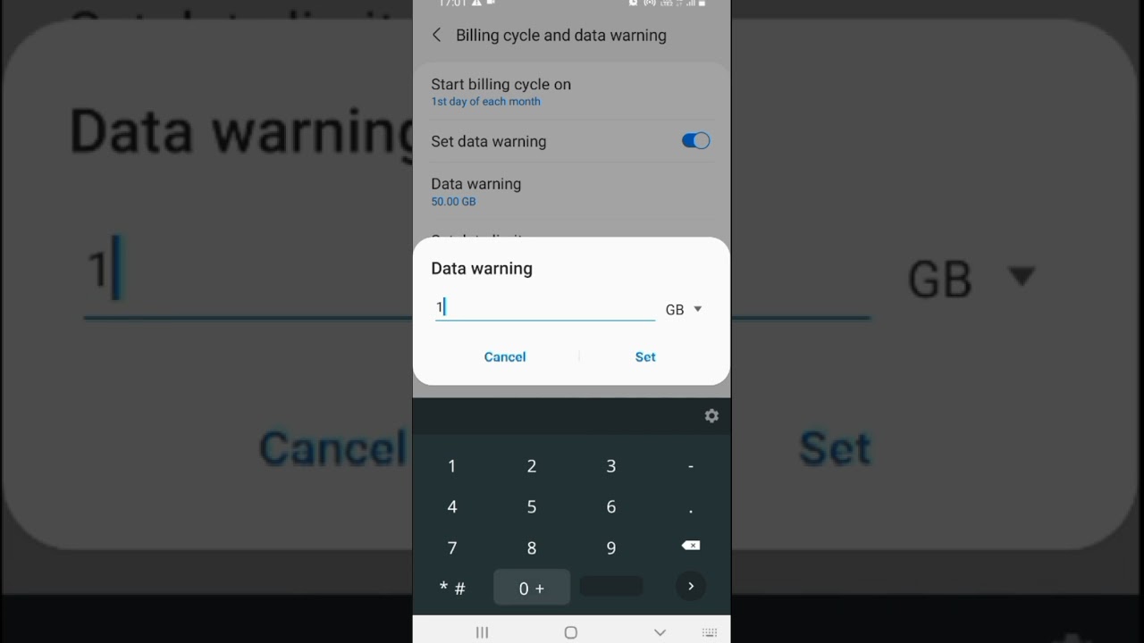 Mobile data warning setting