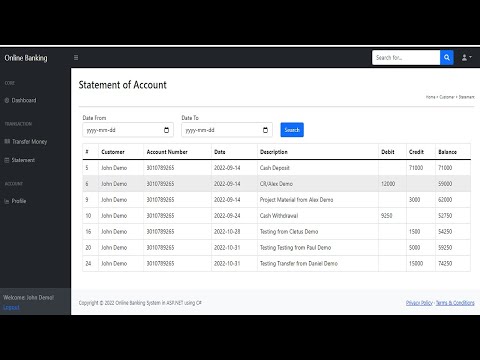 Online Banking System in ASP.NET using C#, SQL Server and Bootstrap