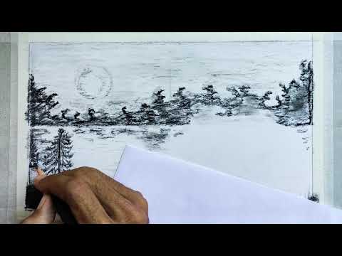 Learn to draw black and white landscape and pink tree art education