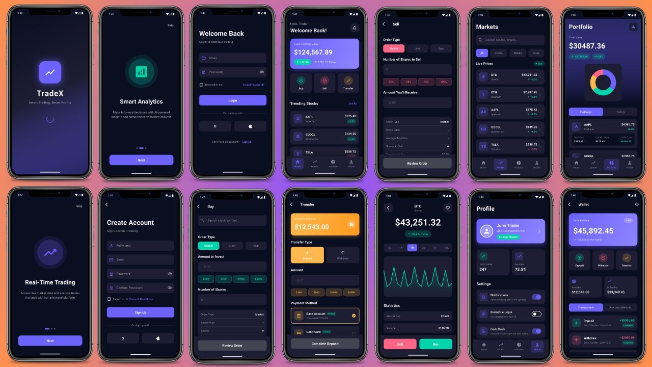 Trading App UI Design Kit in Flutter | Modern Stock & Crypto Currency Exchange App