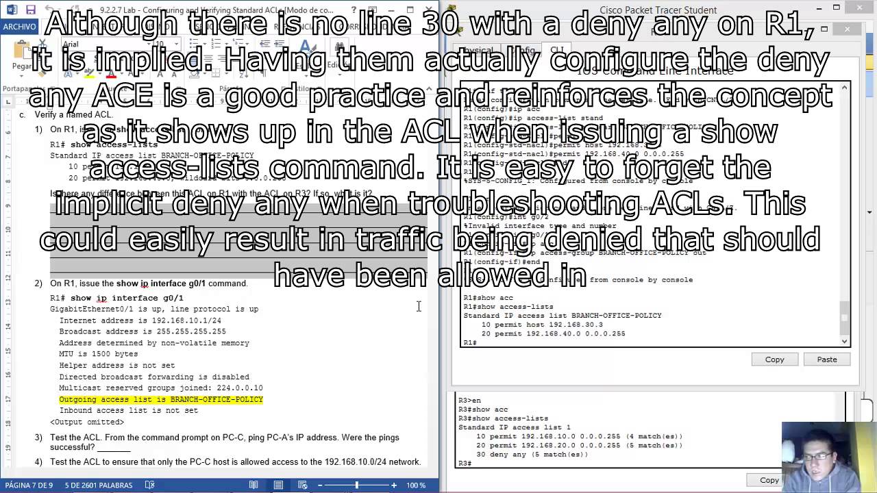 9.2.2.7 Lab - Configuring and Verifying Standard ACLs