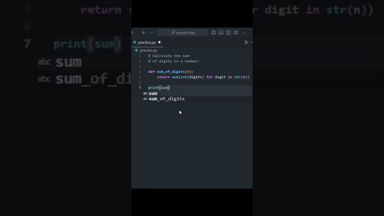 Calculate the sum of digits | #python #pythonprogramming#coding#learnpython #pythonforbeginners