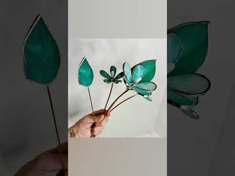 Stained Glass Flower Bouquets by Hip Chick Glass, Blue Teal and White Stained Glass Flowers on Stems