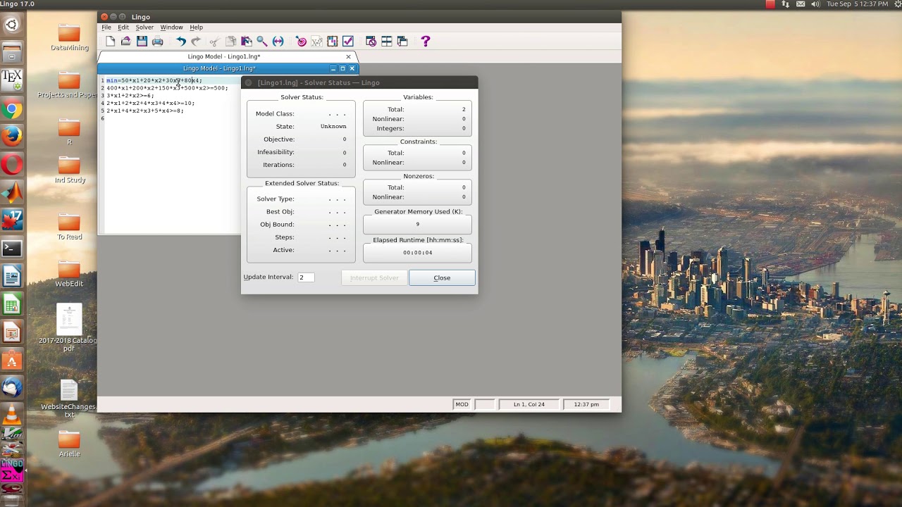 Using LINGO to solve a linear program