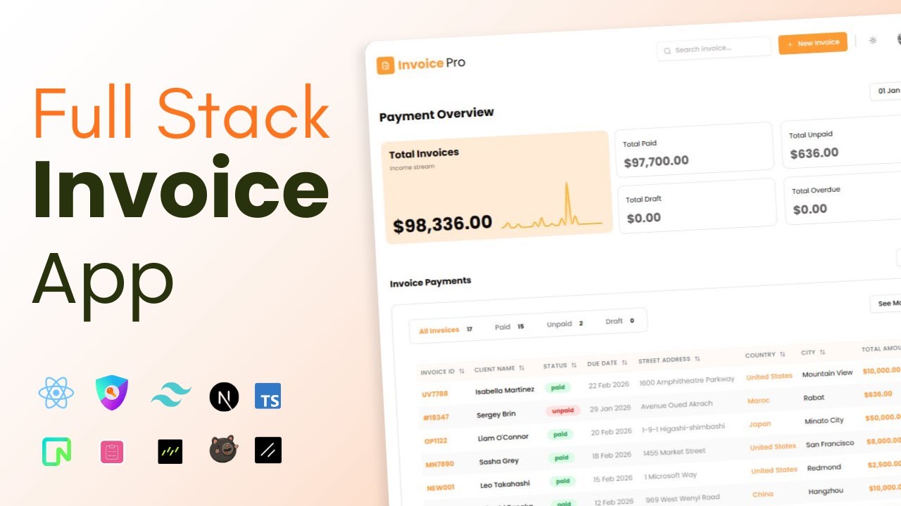 Build a Full Stack Invoice App Using React, Typescript, Tailwind Css, and Next Js