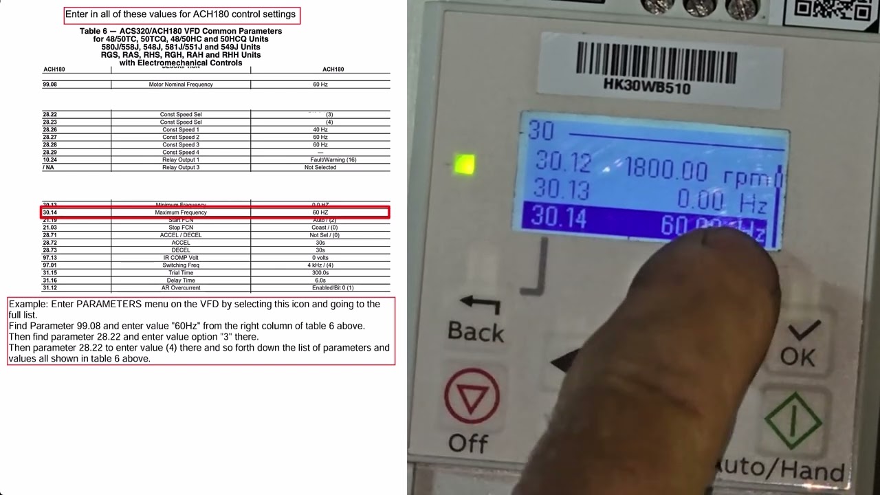 Carrier ABB ACH180 VFD Parameter setup walk-through