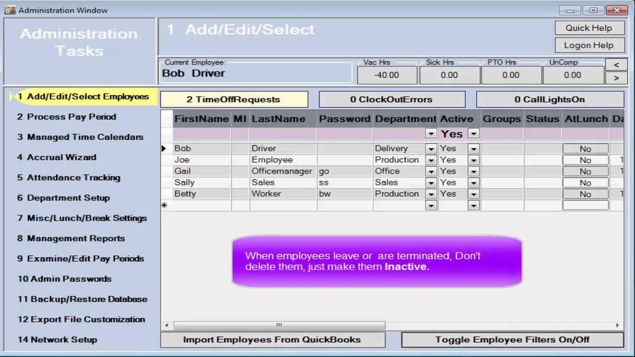 The ShopClock Admin Window