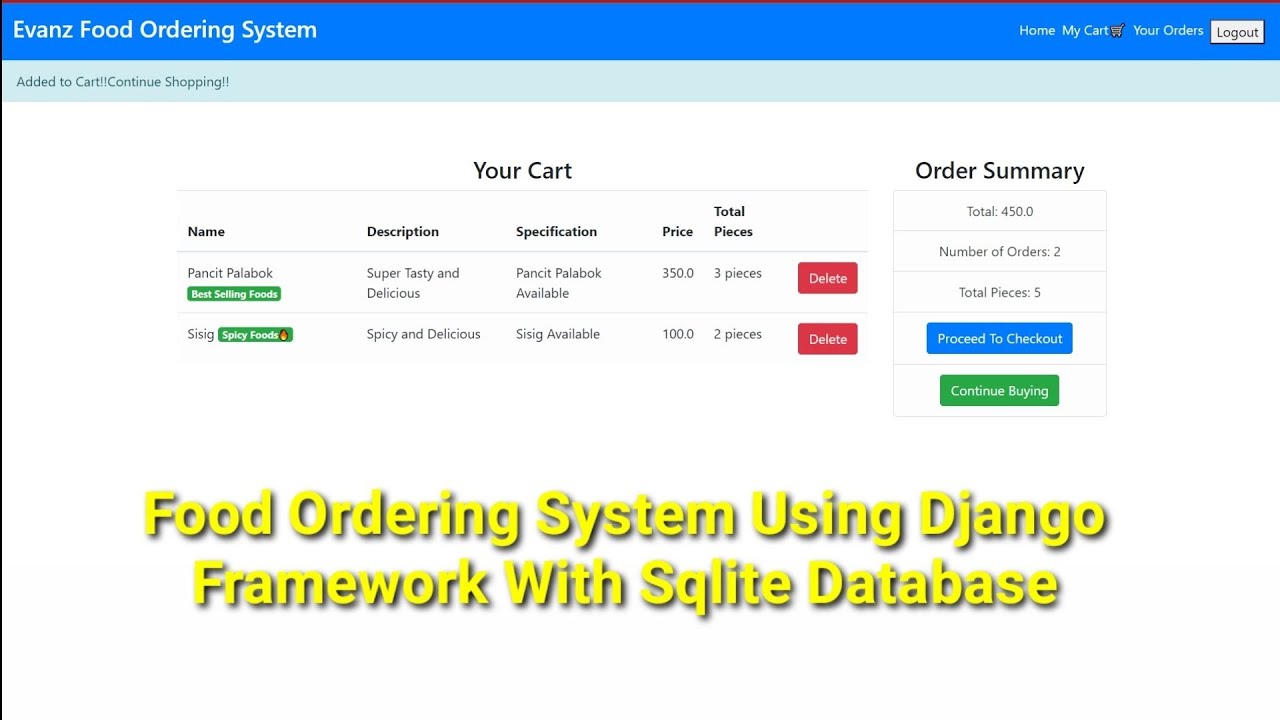 Food Ordering System Using Django Framework With Sqlite Database