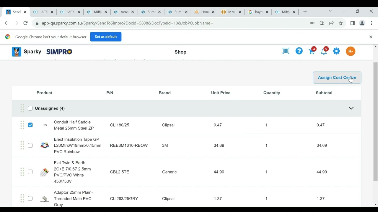 Assigning material items to Cost centres UPDATED